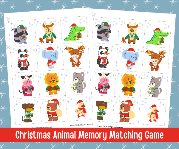 Christmas Animal Memory Matching Game – Free Print + Play